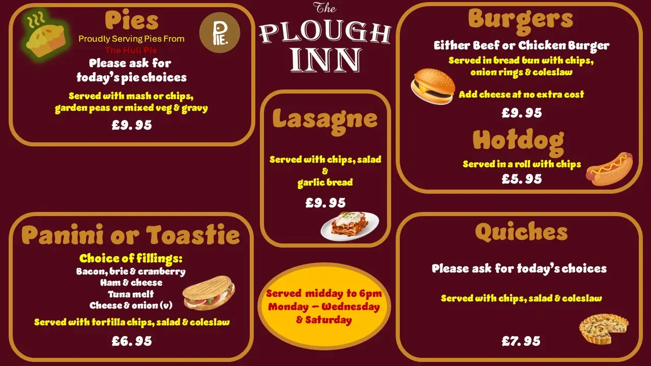 Food Menu - The Plough Inn Brew Pub, Hollym